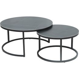 Hela Satztisch &raquo;LUIS, Couchtisch rund&laquo; Set, 2 Stk. tlg. 2er Set, 12mm Sinterstein; Marmoroptik, Boho Wohnzimmertisch schwarz B/H/T: 80cm x 41cm x 80cm