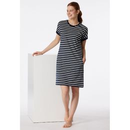 Schiesser Damen Nachthemd &raquo;Casual Essentials&laquo; Seitennahttaschen mit garngef&auml;rbten Streifen und sportlichen Taschen blau 38, N-Gr