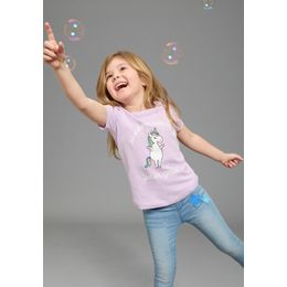 Kidsworld M&auml;dchen T-Shirt "Mit Einhorn-Druck und Glitzereffekten", lila, Gr. 92, bedruckt, Jersey, Obermaterial: 100% Baumwolle, Shirts, mit