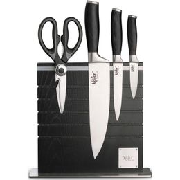 Feinkost K&auml;fer Magnet-Messerblock 5 Stk. inkl. 3 Messer, 1 Schere, Griffe aus Pakkaholz, f&uuml;r bis zu 8 Messer schwarz Einheitsgr&ouml;&szlig;e
