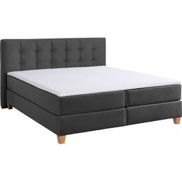 Home Affaire Boxspringbett &raquo;Moulay&laquo; inkl. Topper, in &Uuml;berl&auml;nge 220 cm, 3 H&auml;rtegrade, auch in H4 grau Samtstoff, Liegefl&auml;che B/L: 200cm x 220cm 