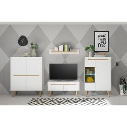 Home Affaire Wohnwand &raquo;Torge, Anbauwand, Schrankwand, Mediawand, Wohnzimmer-Set&laquo; Set, 4 Stk. tlg. wei&szlig; Holzwerkstoff B/H/T: 344cmcm x 170cmcm x 40cmcm