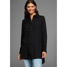 Boysen's BOYSEN'S Damen Longbluse, schwarz, Gr. 54, unifarben, Web, Obermaterial: 100% Viskose, Blusen, mit tiefen Seitenschlitzen
