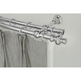 Garesa Gardinenstange &raquo;ANDREA&laquo; &Oslash; 20 mm 2 l&auml;ufig-l&auml;ufig Wunschma&szlig;l&auml;nge Vorhanggarnitur, verl&auml;ngerbar, Endknopf Profil gro&szlig;, mit Ringen grau Metall B/L: