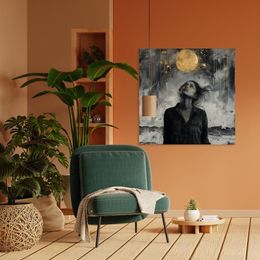 queence Acrylglasbild &raquo;Goldener Mond bei Nacht&laquo; Abstrakt Abstrakte Bilder von Frauen Formen Gem&auml;lde Kunst Person 1 Stk. tlg. HD Premium Kunstdruck in 