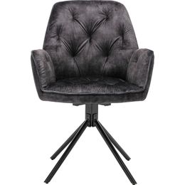ByLiving Esszimmerstuhl &raquo;Sarina&laquo; (Set) 2er-Set, hochwertiger Vintage-Samt Bezug mit Steppung, 360Grad drehbar grau Metall B/H/T: 64cm x 89cm x 63cm, 