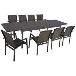 Garden Pleasure Garten-Essgruppe &raquo;NEREA&laquo; 9 Stk. tlg. mit ausziehbarem Tisch grau Aluminium, Glas, Kunststoff B/H/T: 300cm x 89cm x 200cm, ausziehbar