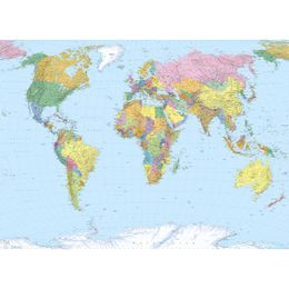 Komar Fototapete &raquo;World Map - Gr&ouml;&szlig;e 270 x 188 cm&laquo; bedruckt glatt Wohnzimmer, Schlafzimmer bunt Papier B/L: 2,7m x 1,88m, Rollen: 1