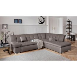 DOMO collection Ecksofa &raquo;MONA 271x213 cm, modern und komfortabel&laquo; whlw. mit Bett- und Armlehnfunktion, L-Form grau Struktur fein 100% Polyester;