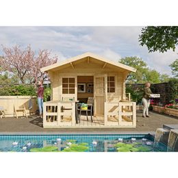 Konifera Gartenhaus &raquo;Kallenberg 2 aus naturbelassenem Fichtenholz&laquo; mit Terrasse, Vordach und Fu&szlig;boden beige Holzwerkstoff Fu&szlig;boden im Gartenhaus, 
