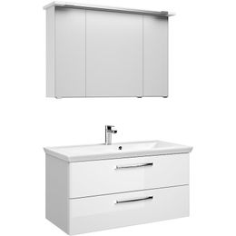 Badm&ouml;bel-Set &raquo;Trentino 2-tlg Mineralmarmor-Waschtisch, Spiegelschrank mit LED-Profil&laquo; 3 Stk. tlg. wei&szlig; Einheitsgr&ouml;&szlig;e