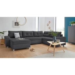 Collection AB Wohnlandschaft &raquo;Paris U-Form, B: 310 cm&laquo; 1 Zierkissen & Federkern, optional Schlaffunktion & Bettkasten grau Samtoptik (100% Polyester) 