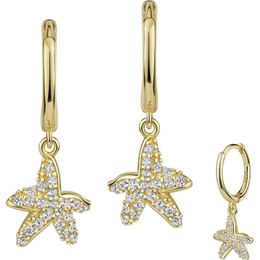 Firetti Damen Paar Creolen &raquo;Schmuck Geschenk Silber 925 Ohrschmuck Ohrringe Seestern&laquo; Made in Germany - mit Zirkonia (synth.) gold Silber 925 (