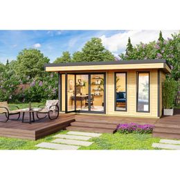 Lasita Maja Gartenhaus &raquo;DOMEO 8 CARBONGRAU/ANTHRAZIT&laquo; Fundamentmass 5000 x 4000, Carbongrau beige Massivholz Fu&szlig;boden im Gartenhaus, ohne 