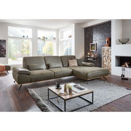 Die PlanBar Ecksofa &raquo;PN-EM18063 L-Form, B: 322 cm&laquo; wahlweise mit echt bezogenem R&uuml;cken und Sitztiefenverstellung gr&uuml;n Sichtrahmen: Aus Spannplatte mit