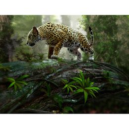 papermoon Fototapete &raquo;Jaguar on the Prowl&laquo; glatt bunt Vlies B/L: 3,5m x 2,6m, Bahnen: 7 Stk.