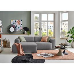 Home Affaire Ecksofa &raquo;Noord mit Kedernaht, Breite 234 cm, L-Form&laquo; Cord, Struktur, Webstoff, mit Wellenunterfederung, Massivholzrahmen grau 94% 
