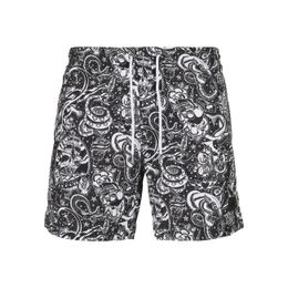 Urban Classics Herren Badeshorts "Urban Classics Herren Pattern Swim Shorts", schwarz-wei&szlig;, Gr. 5XL, 100% Polyester, Badehosen