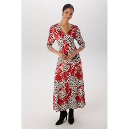 Aniston Selected Damen Aniston SELECTED Midikleid mit Smok-Details und fantasievollem Leo-Print bunt 46, N-Gr
