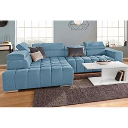 exxpo - sofa fashion Ecksofa &raquo;Elias, aktuelle Kreuzsteppung im Sitz, bequem, Breite 307cm, L-Form&laquo; mit Kopf- bzw. R&uuml;ckenverstellung, wahlweise mit 