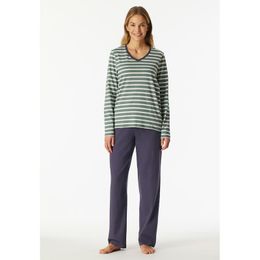 Schiesser Damen Schlafanzug &raquo;Casual Essentials&laquo; 2 tlg. Baumwolle, V-Ausschnitt, lang&auml;rmelig bunt 38
