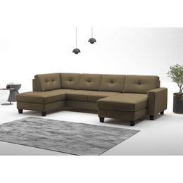 OTTO home Wohnlandschaft &raquo;Varese&laquo; wahlweise mit Schlaffunktion und Bettkasten gr&uuml;n B/H/T: 304cm x 91cm x 170cm, NaturLEDER Stoff, Ottomane links,mit 