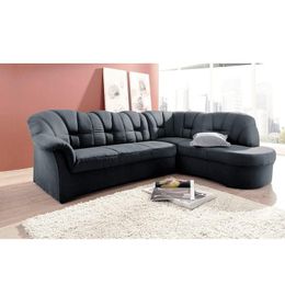 DOMO collection Ecksofa &raquo;Papenburg, zeitlose R&uuml;ckensteppung, elegante Armlehne, L-Form&laquo; mit Ottomane, wahlweise mit Bettfunktion schwarz Kunstleder 