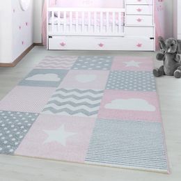 Ayyildiz Teppiche Kinderteppich &raquo;Kids 620, auch in rund erh&auml;ltlich&laquo; rechteckig 12 mm H&ouml;he auch in rund, Kurzflor, Sterne Wolken pink Kunstfaser B : 140cm 1 Stk., 12mm, 