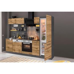 KOCHSTATION K&uuml;chenzeile &raquo;KS-Tulsa&laquo; ohne E-Ger&auml;te, Breite 270 cm, schwarze Metallgriffe, MDF Fronten braun B/H/T: 270cm x 60cm