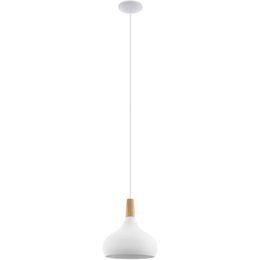 Eglo H&auml;ngeleuchte &raquo;Sabinar Pendellampe, H&auml;ngelampe, Stahl und Holz, E27, Esszimmerlampe&laquo; E27 1 Stk. H&auml;ngeleuchte - H110 x &Oslash;28 cm - wei&szlig; - 1X40W exkl. 