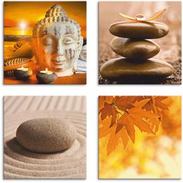 Artland Leinwandbild &raquo;Buddha-Statue Zen Garten Massagesteine&laquo; Zen 4 Stk. tlg. 4er Set, verschiedene Gr&ouml;&szlig;en braun Leinwand, MDF B/H/T: 40cm x 40cm, 