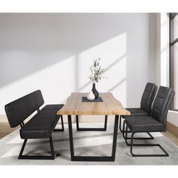 Duo Collection Essgruppe &raquo;Esszimmergruppe Thea & Tara & Marga Bank&laquo; Set, 4 Stk. tlg. Baumkantentisch, St&uuml;hle mit Taschenfederkern, robuste Metallgestelle grau MDF, 