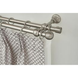 Garesa Gardinenstange &raquo;ANDREA&laquo; &Oslash; 20 mm 2 l&auml;ufig-l&auml;ufig Wunschma&szlig;l&auml;nge Vorhanggarnitur, verl&auml;ngerbar, Endknopf Kugel kurz, mit Ringen silber Metall B/L
