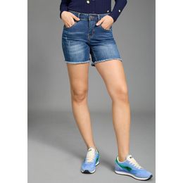 Kangaroos Damen Kangaroos Jeanshotpants kurze Schnittform, mit Destroyed-Effekten, klassische Leibh&ouml;he blau 50, N-Gr