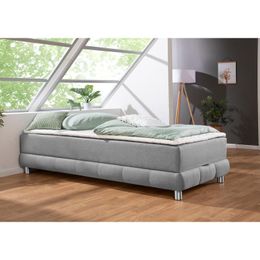 Home Affaire Boxspringbett &raquo;Vaasa&laquo; f&uuml;r Dachschr&auml;gen geeignet, inkl. Bettkasten und Topper grau Strukturstoff, Liegefl&auml;che B/L: 90cm x 200cm, Gewicht 