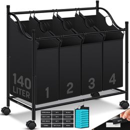 Kesser&reg; W&auml;schekorb W&auml;schesammler W&auml;schesortierer mit abnehmbaren Stofftaschen W&auml;schebox mit 12 Waschhinweisen 360&deg; Rollen mit Bremse W&auml;sche-Sortiersystem W&auml;schewagen