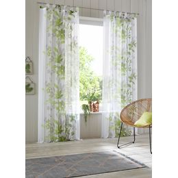 Gardine OTTO HOME, B:144cm H:265cm, gr&uuml;n, Voile, Polyester, Wohnzimmer, Gardinen, "Ina", 2-er Set, einseitig floral bedruckt, Voile, Blumen