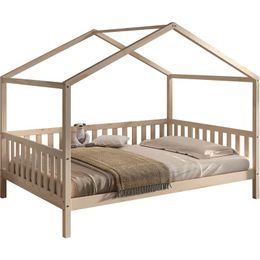 Vipack Hausbett &raquo;Dallas, Massivholzbett mit Dachaufbau umbaubar vom Boden- zum Daybett&laquo; inkl. Rolllattenrost und Sprossenumrandung, 90 oder 140x200 cm breit,