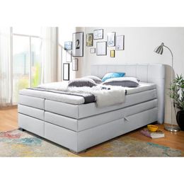 Home Affaire Boxspringbett &raquo;Airdrie&laquo; inkl. Bettkasten und Topper wei&szlig; Kunstleder, Kunststoff, Massivholz Luxus-Kunstleder Kunstleder Kunststoff 
