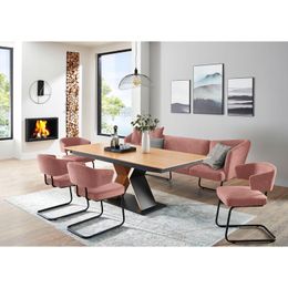 K+w Komfort & Wohnen K+W Komfort & Wohnen Essgruppe &raquo;Mikkado Tube&laquo; 6 Stk. tlg. 4 Freischwinger und einem Funktionesstisch rosa B/H/T: 242cm x 88cm x 71cm, Flachgewebe, 