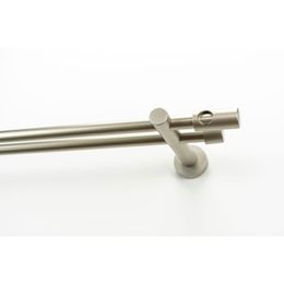 Garesa Gardinenstange &raquo;PANDRI&laquo; &Oslash; 20 mm 2 l&auml;ufig-l&auml;ufig Wunschma&szlig;l&auml;nge Vorhanggarnitur, verl&auml;ngerbar, gerader Knopf mit Ausschnitt silber Holzwerkstoff