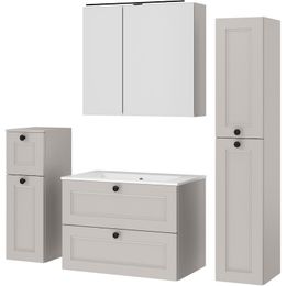 Nobilia Badm&ouml;bel-Set &raquo;Cascada&laquo; Set, mit Waschbecken, inkl. Spiegelschrank mit Beleuchtung, 4 Stk. tlg. beige B/H/T: 160cmcm x 169cmcm x 48,7cmcm