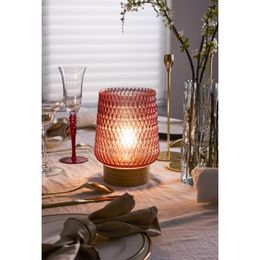 LED Tischleuchte &raquo;Rose Glamour mobile Rosa Glas/Holz&laquo; E27 Warmwei&szlig; E27, Timer Batterie rosa 1, &Oslash; 15,5cm H: 20,5cm