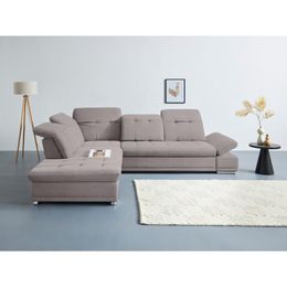 COTTA Ecksofa &raquo;Holiday L-Form mit Sitztiefen-, Armteil- und Kopfteilverstellung&laquo; wahlweise mit Schlaffunktion & Bettkasten grau 100% Polyester B/H/T: 