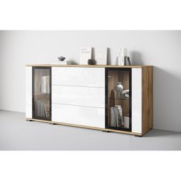 Home Affaire Sideboard &raquo;modernes Design mit Glaseins&auml;tzen und 3 Schubladen, Breite 150 cm&laquo; 1 Stk. tlg. Grifflose Fronten mit Push-to-Open, 