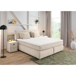 Jockenh&ouml;fer Boxspringbett &raquo;CARLA, wahlweise mit Bettkasten, Inkl. Topper & 4 Kissen&laquo; wahlweise mit Chenille oder Webstoff bezogen, 160x200cm oder 180x200 beige 
