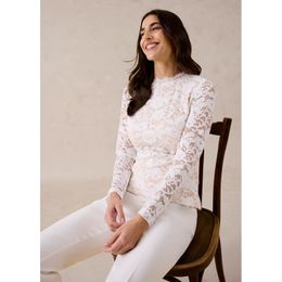 bonprix Damen bonprix Langarmshirt mit romantischem Blumenmuster, schmale Passform 32/34 (XS)