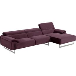 Egoitaliano Ecksofa &raquo;Malika, edel und bequem, Designsofa mit hochwertigen Bez&uuml;gen, L-Form&laquo; mit Recamiere, inkl. Kopfteilverstellung und chromfarbenen Metallf&uuml;&szlig;en 
