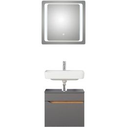 Badm&ouml;bel-Set &raquo;Quickset 2-teilig, Waschbeckenunterschrank mit LED-Spiegel&laquo; 2 Stk. tlg. grau Einheitsgr&ouml;&szlig;e