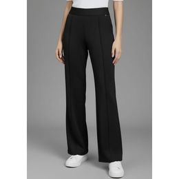 Bruno Banani Damen Jerseyhose in Anzug-Optik, moderner Wideleg-Shape, gepr&auml;gtes Logo-B&uuml;ndchen schwarz 38, N-Gr
